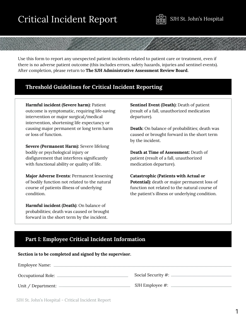 Black Healthcare Employee Critical Incident Report Template - Venngage
