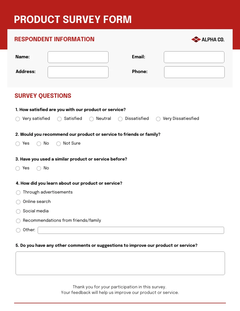 Red and Gray Minimalist Survey Form - Venngage