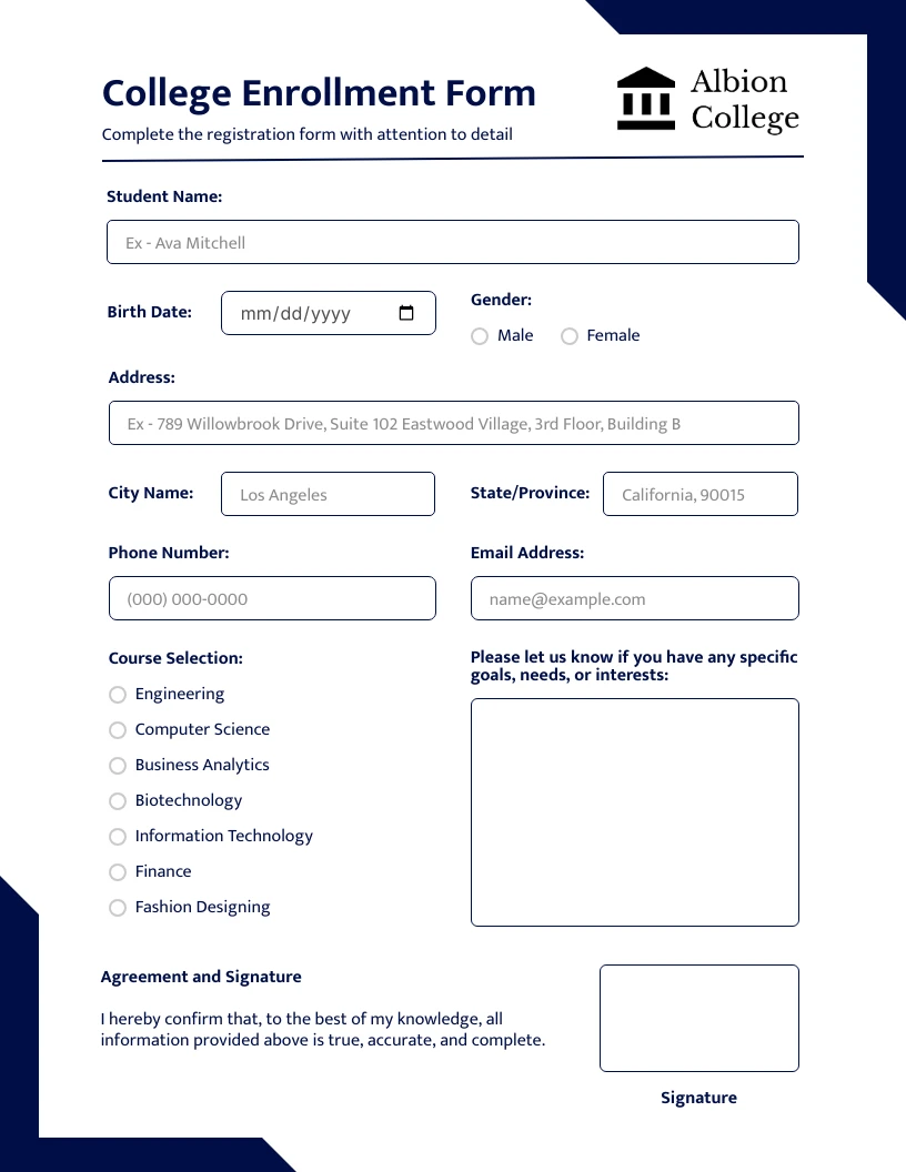 Simple Navy College Enrollment Forms - Venngage