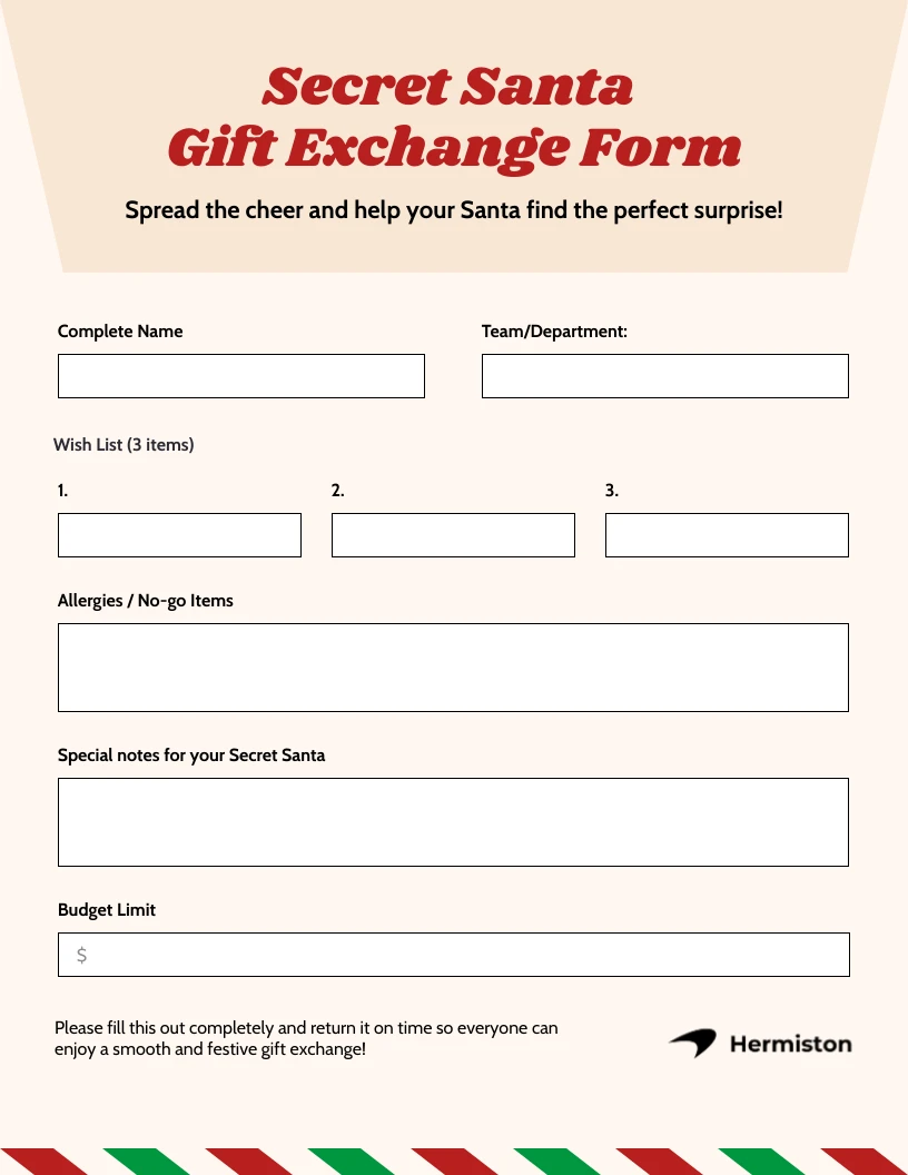 Secret Santa Form Template - Venngage