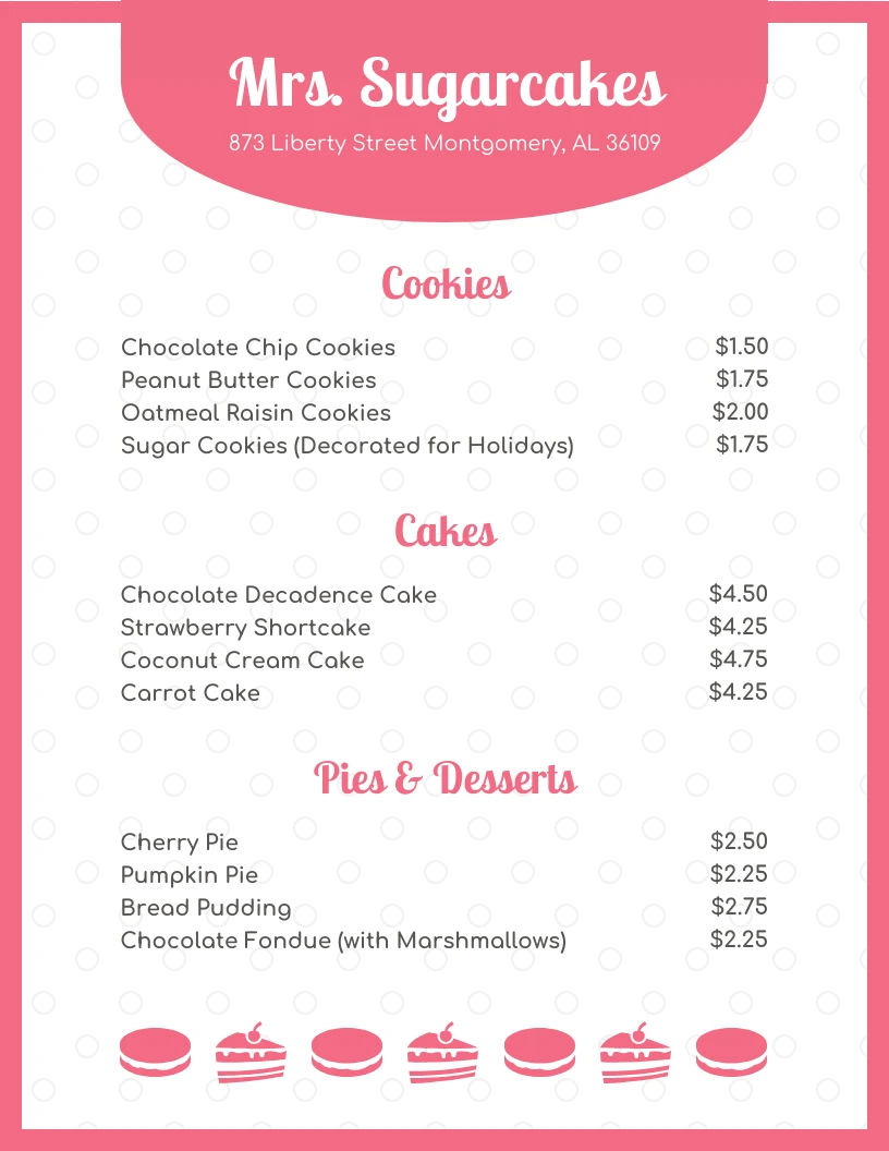 White And Pink Simple Bakery Menu - Venngage