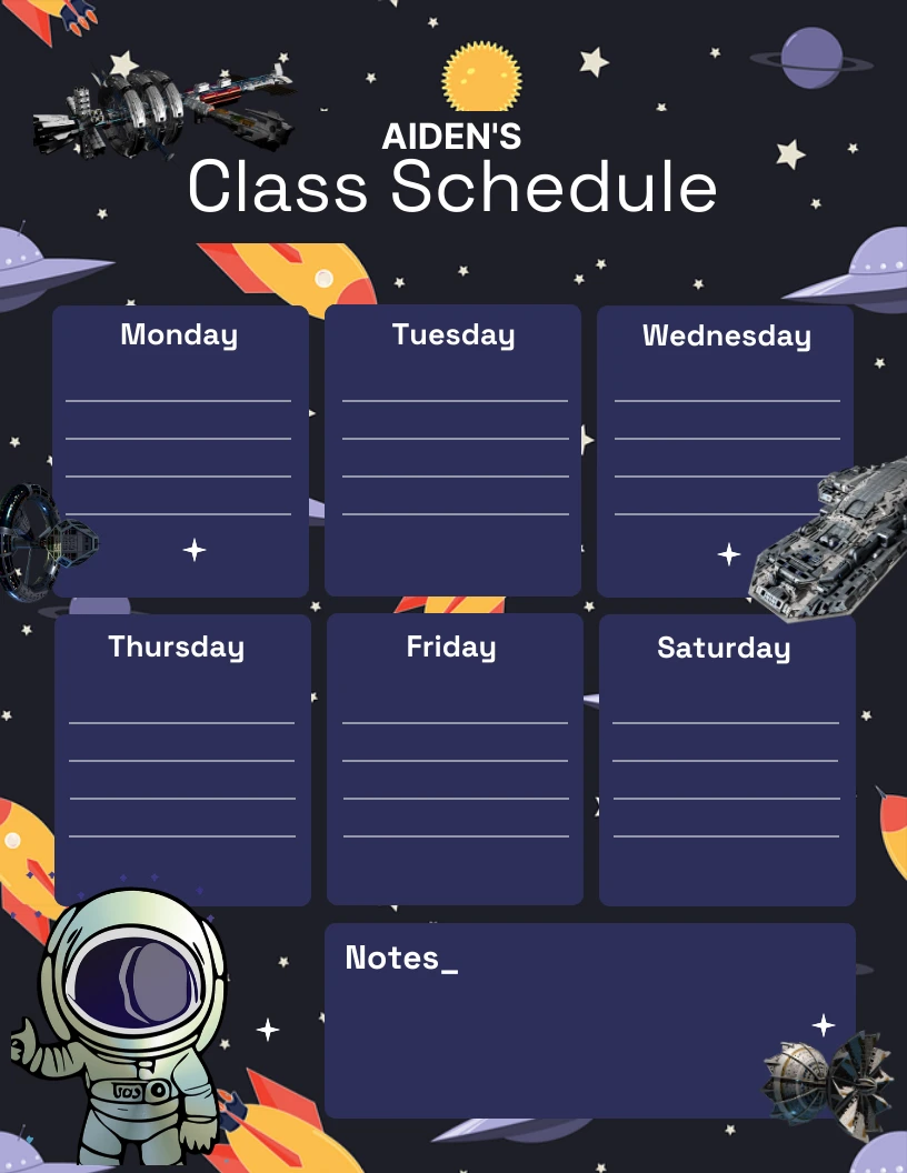 Dark Spaceship-Themed Class Schedule Template - Venngage