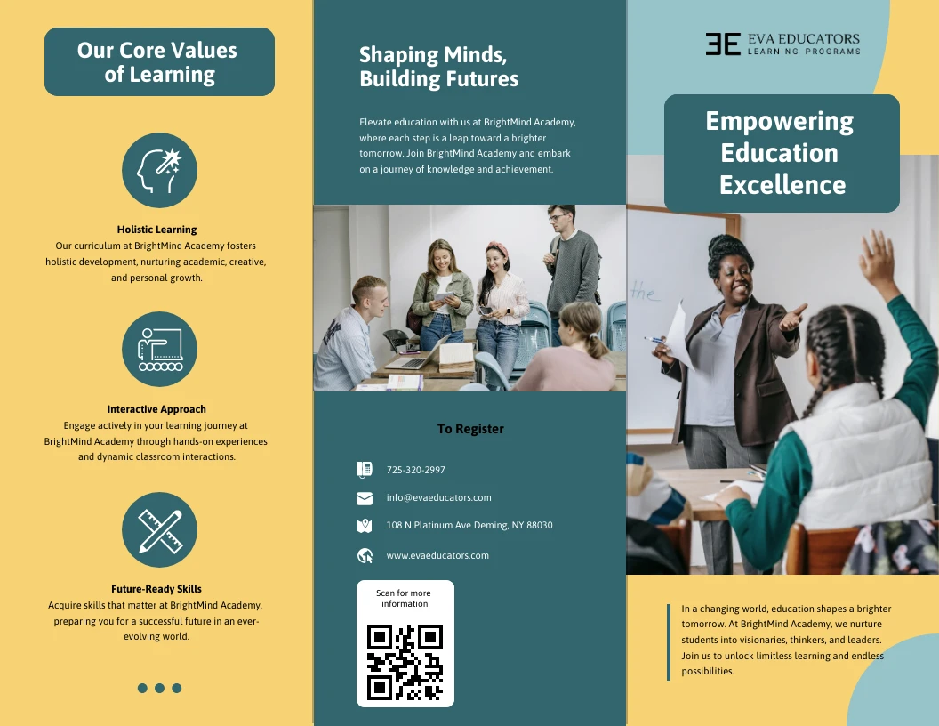 Yellow Myrtle Green School Tri-fold Brochure Template - Venngage
