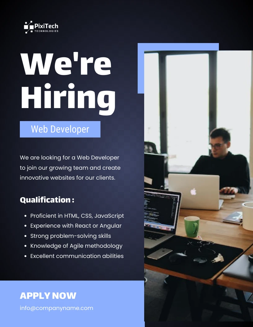 Dark Blue Now Hiring Poster - Venngage