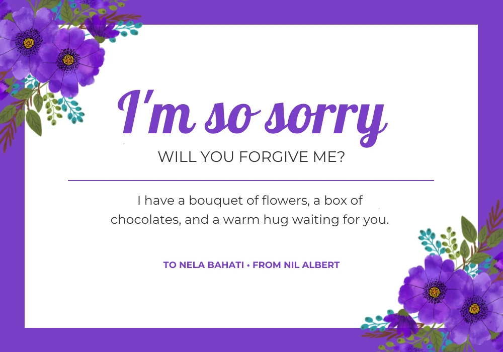 Purple Modern Floral Aesthetic Apology Card - Venngage