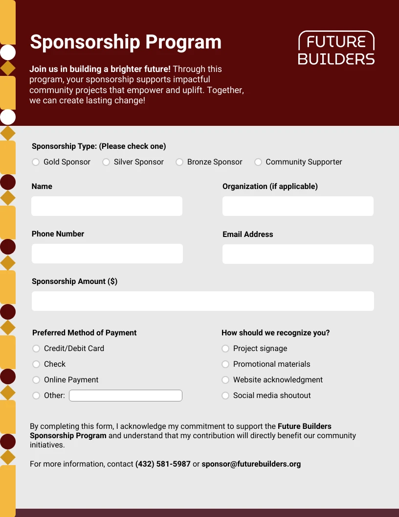 White and Maroon Abstract Sponsor Form - Venngage