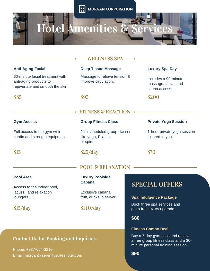 Hotel Amenities Price List Template - Venngage