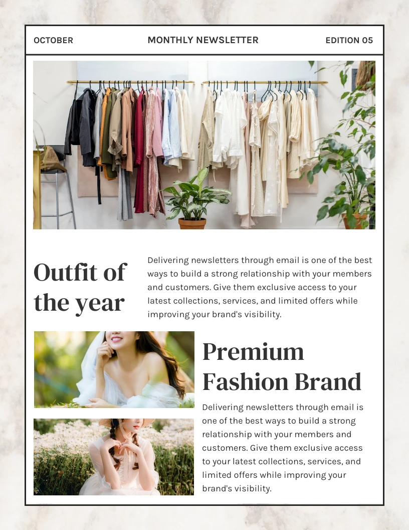 White Marble Fashion Newsletter Template - Venngage