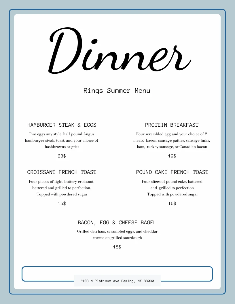 Blue Lines Dinner Menu - Venngage