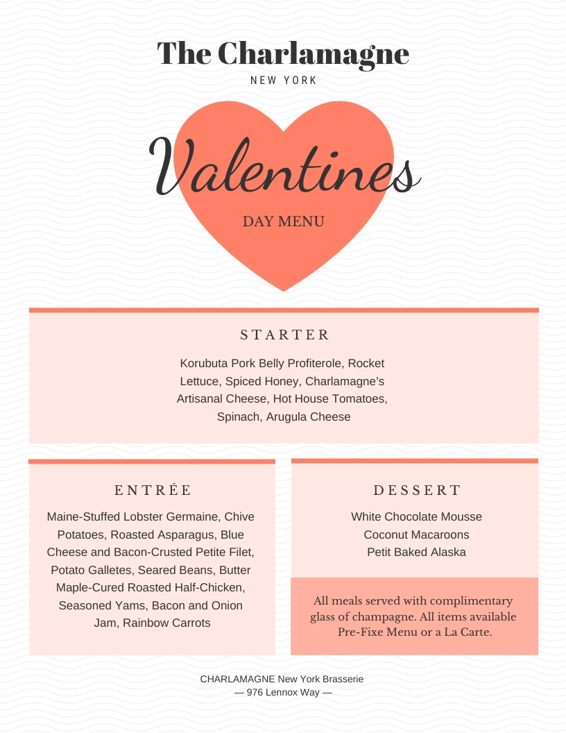 Classy Valentine's Day Restaurant Menu - Venngage