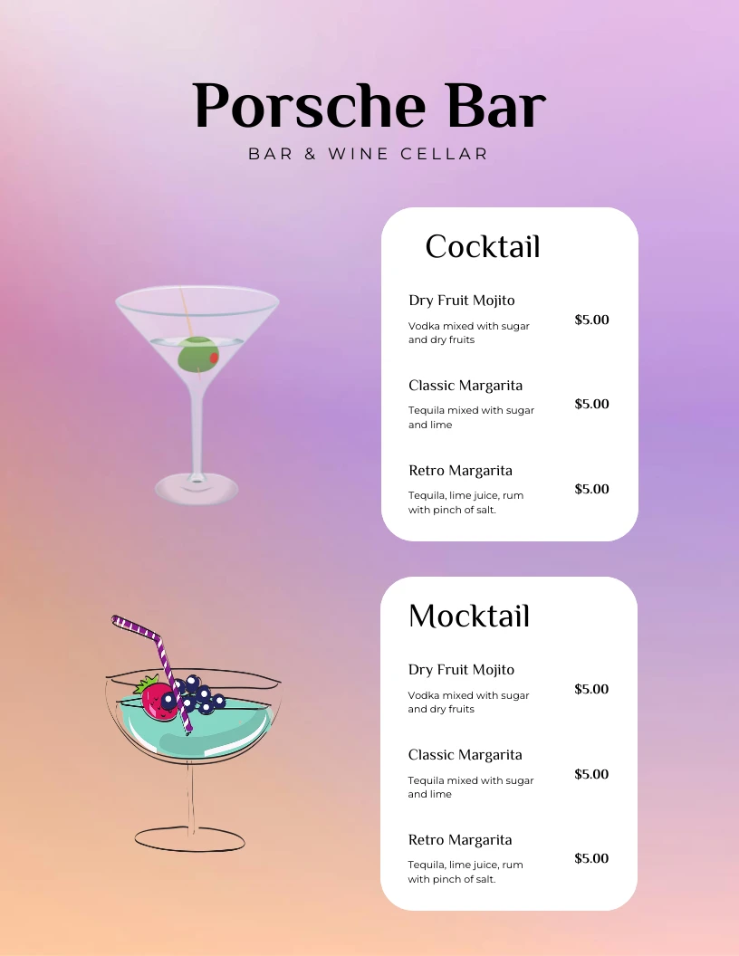 Gradient Modern Bar Menu - Venngage