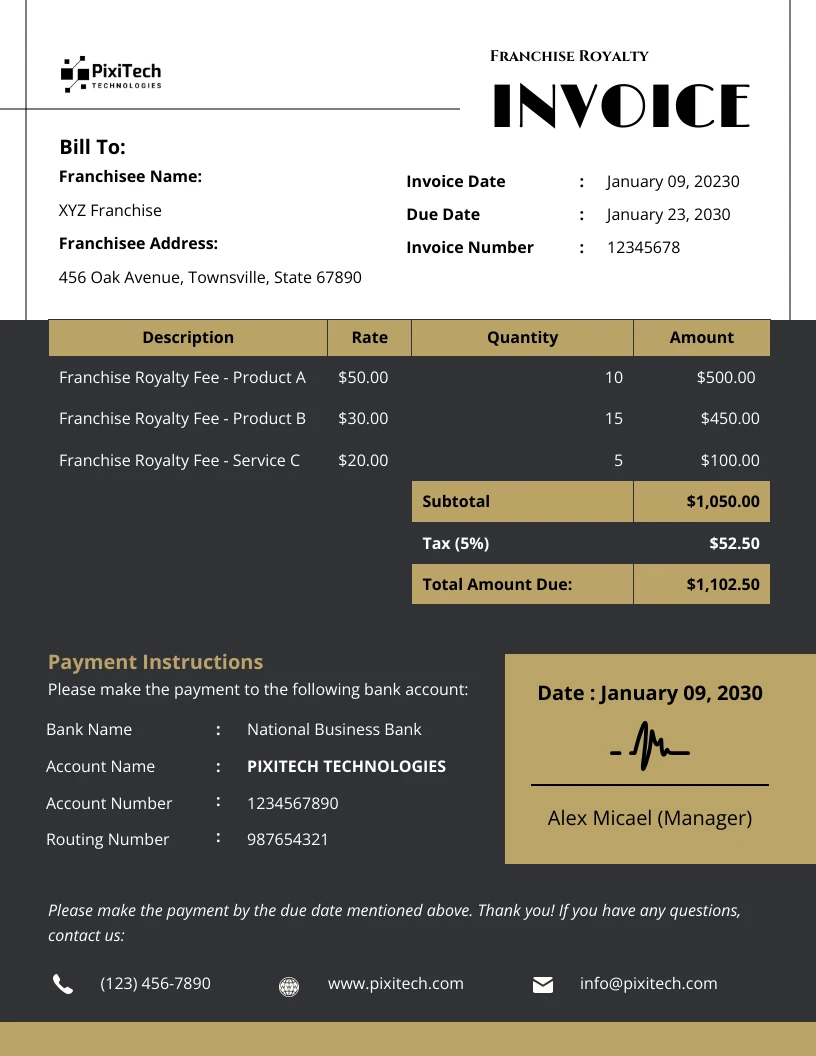 Franchise Royalty Invoice Format Template - Venngage