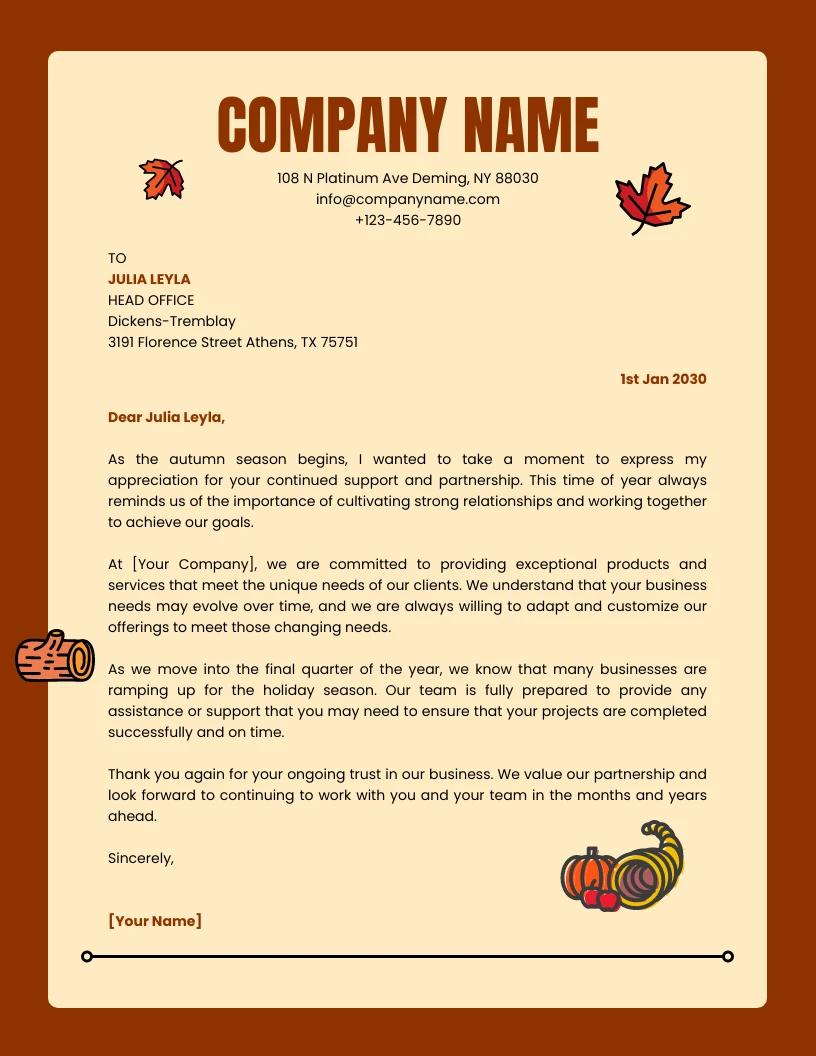 Light Yellow And Brown Simple Business Autumn Letterhead - Venngage