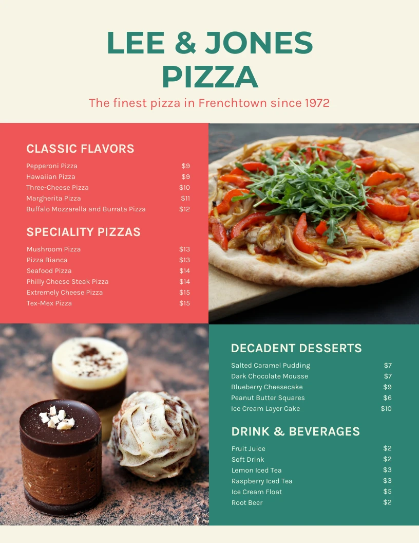 Menú italiano moderno amarillo claro, verde y rojo - Venngage