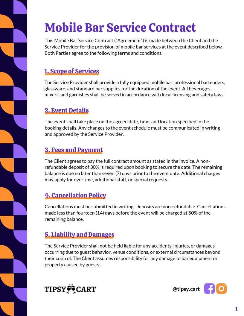Mobile Bar Contract Template - Venngage