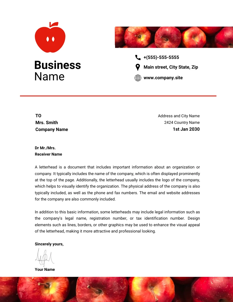 White Simple Apple Letterhead Template - Venngage