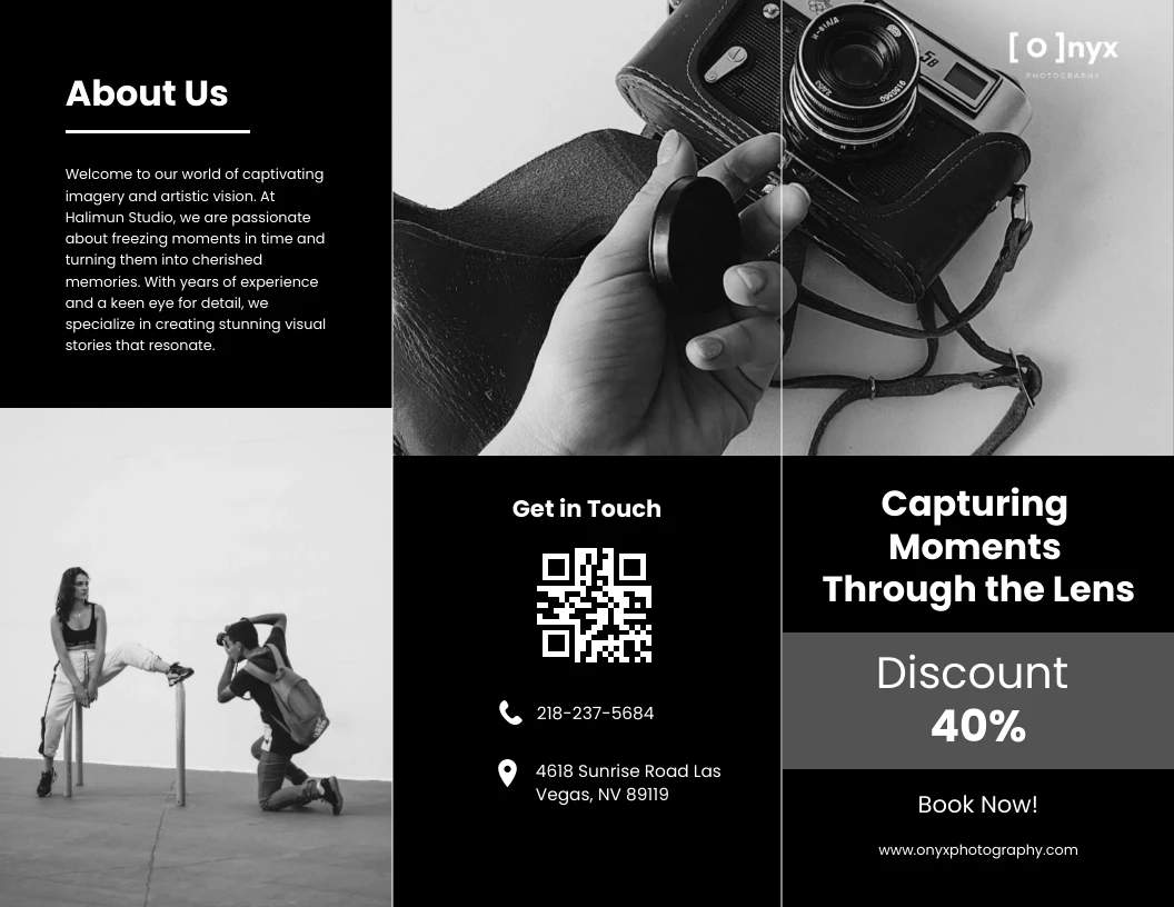 Black Photography Tri-fold Brochure Template - Venngage