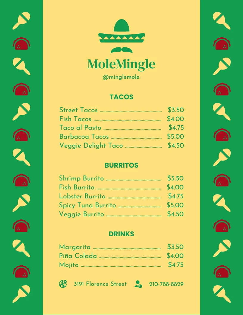 Yellow And Green Minimalist Mexican Menu - Venngage