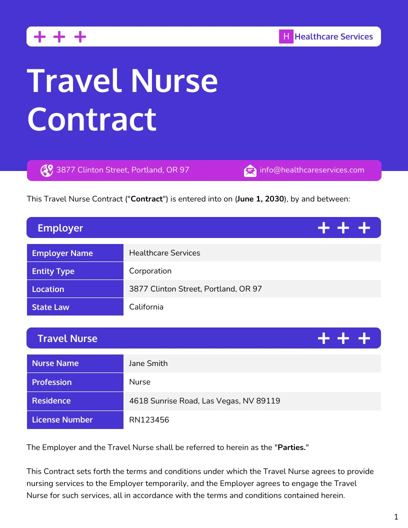 Modelo de contrato de enfermeira de viagens - Venngage