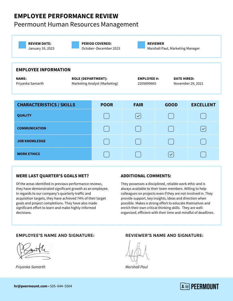 Sample Performance Review Template - Venngage