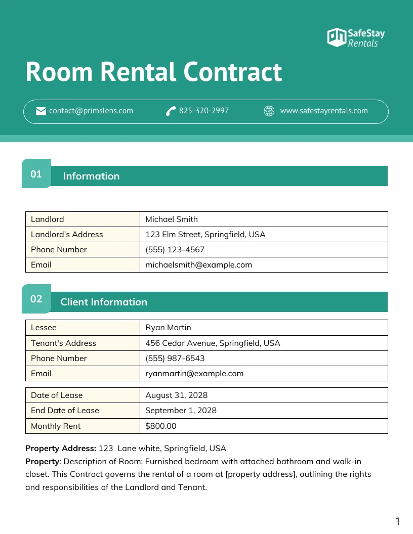 Room Rental Contract Template - Venngage