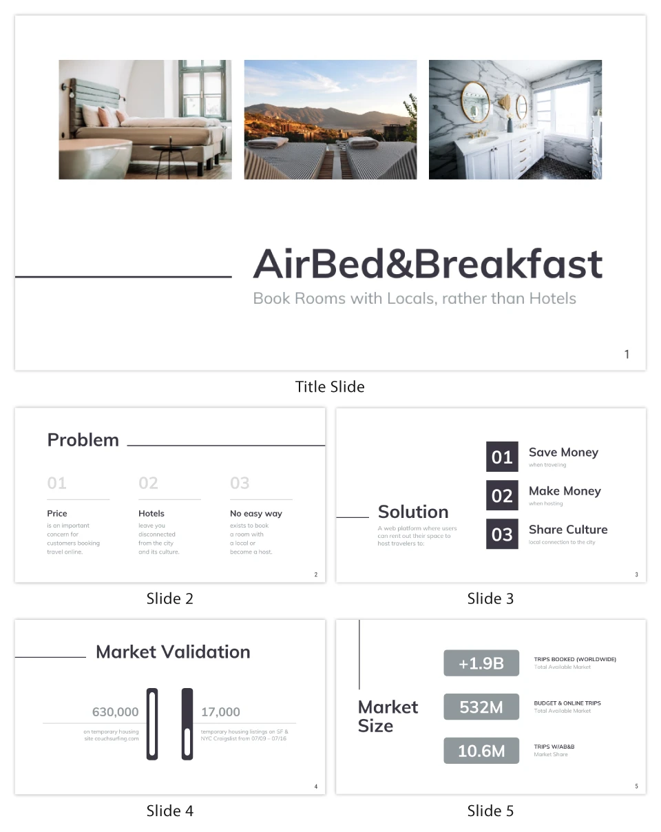 White Airbnb Pitch Deck Template - Venngage
