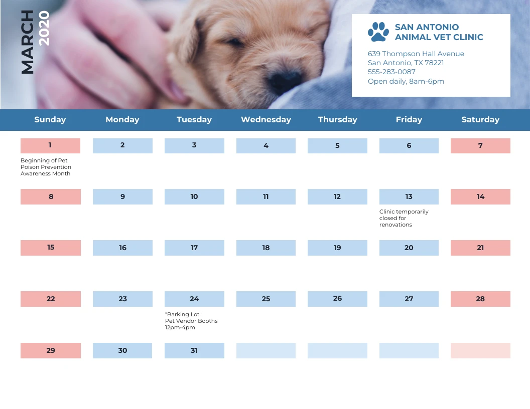Vet Clinic Work Calendar - Venngage