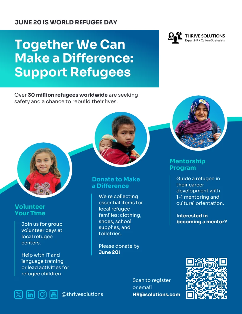 Company Initiatives to Support Refugees Charity Flyer - Venngage