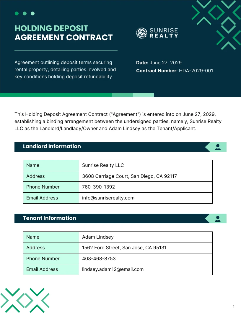 Holding Deposit Agreement Contract Template - Venngage