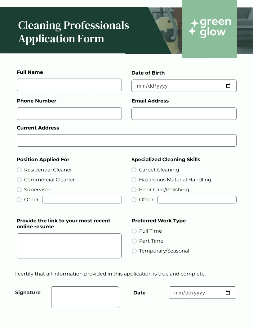 Simple Green Application Forms - Venngage