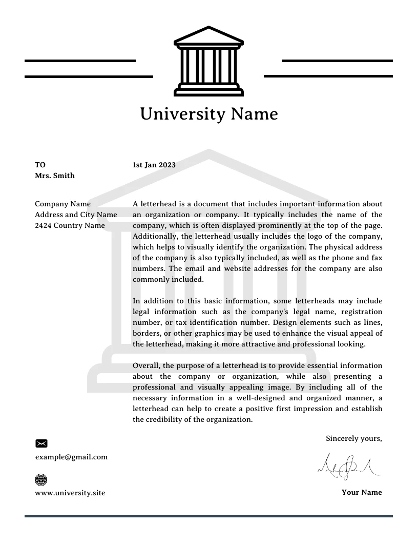 Black And White Minimalist University Letterhead Template - Venngage