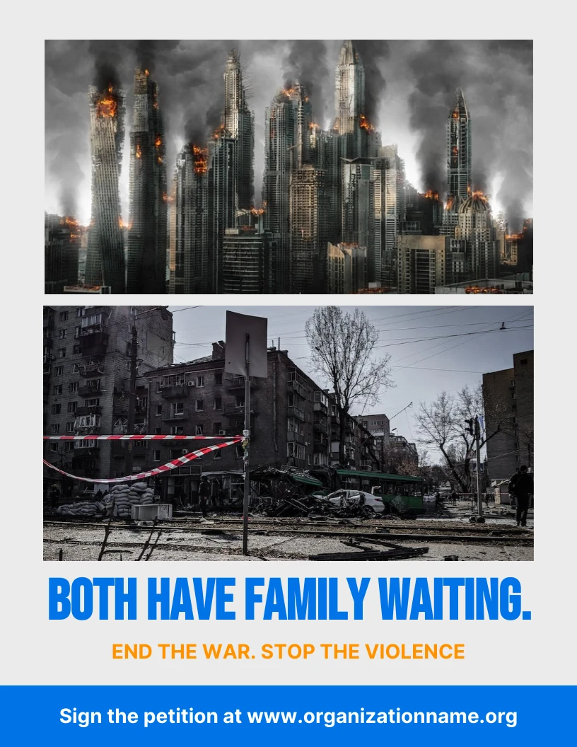 Light Grey And Blue Minimalist Photo Anti War Poster - Venngage