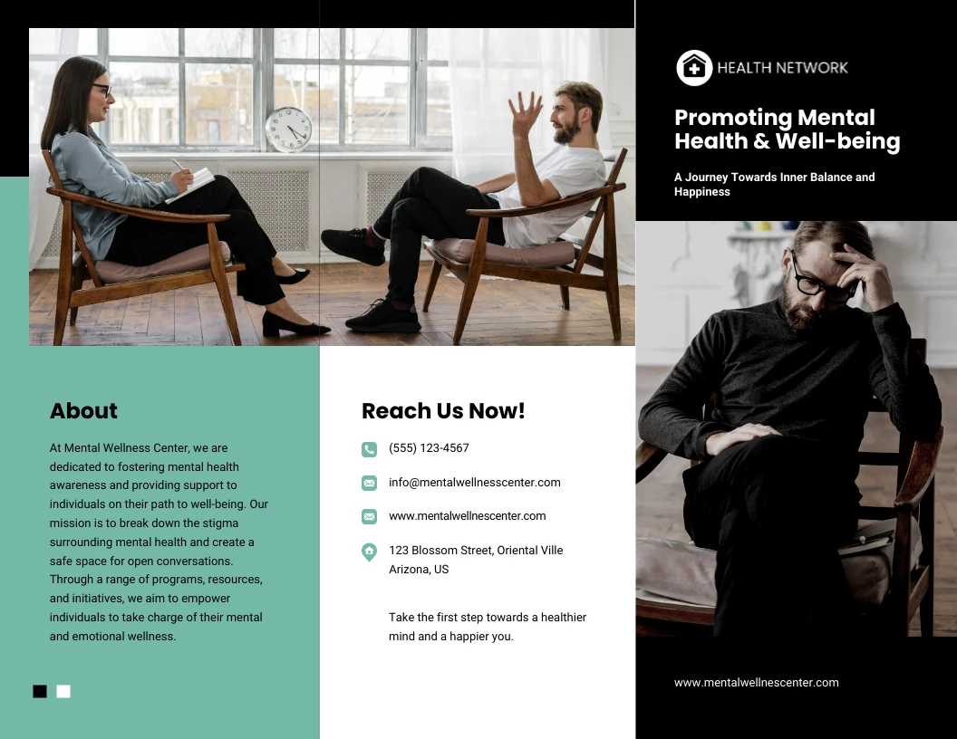 White Neptune Mental Health Tri-fold Brochure Template - Venngage