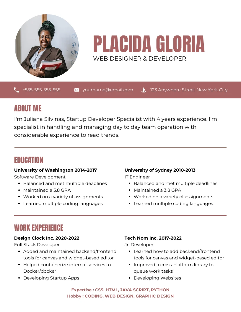 White Brown About Me Resume Template - Venngage