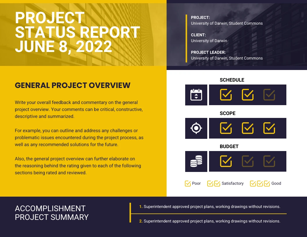 Yellow Project Status Report Template - Venngage
