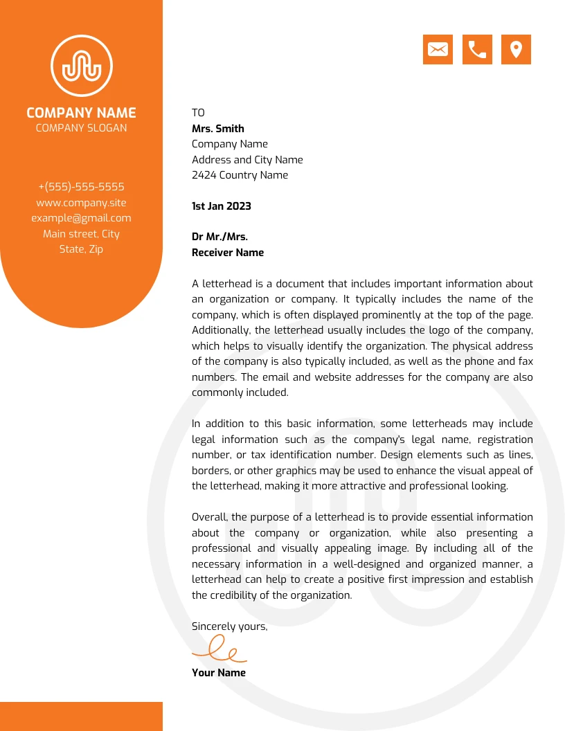 White And Orange Modern Creative Letterhead Template - Venngage