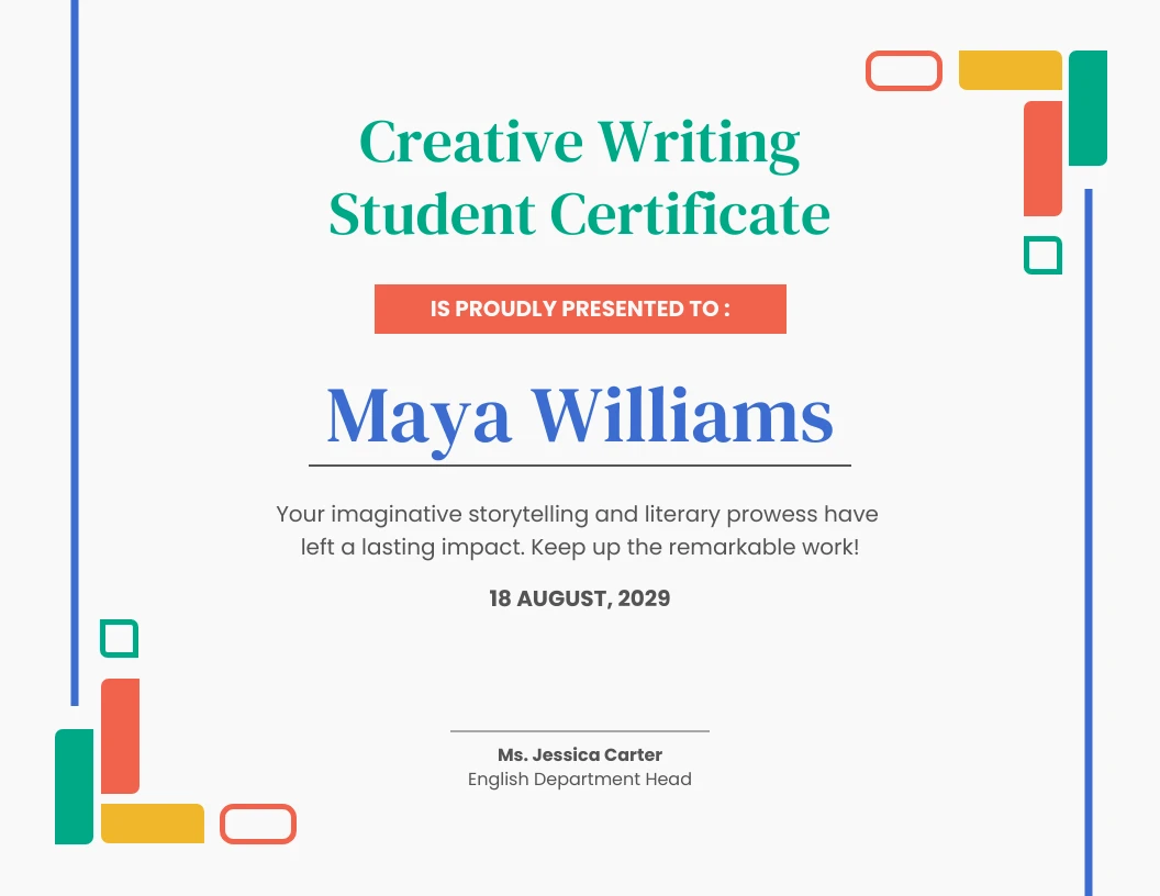 Colorful Creative Writing Student Certificate Template - Venngage