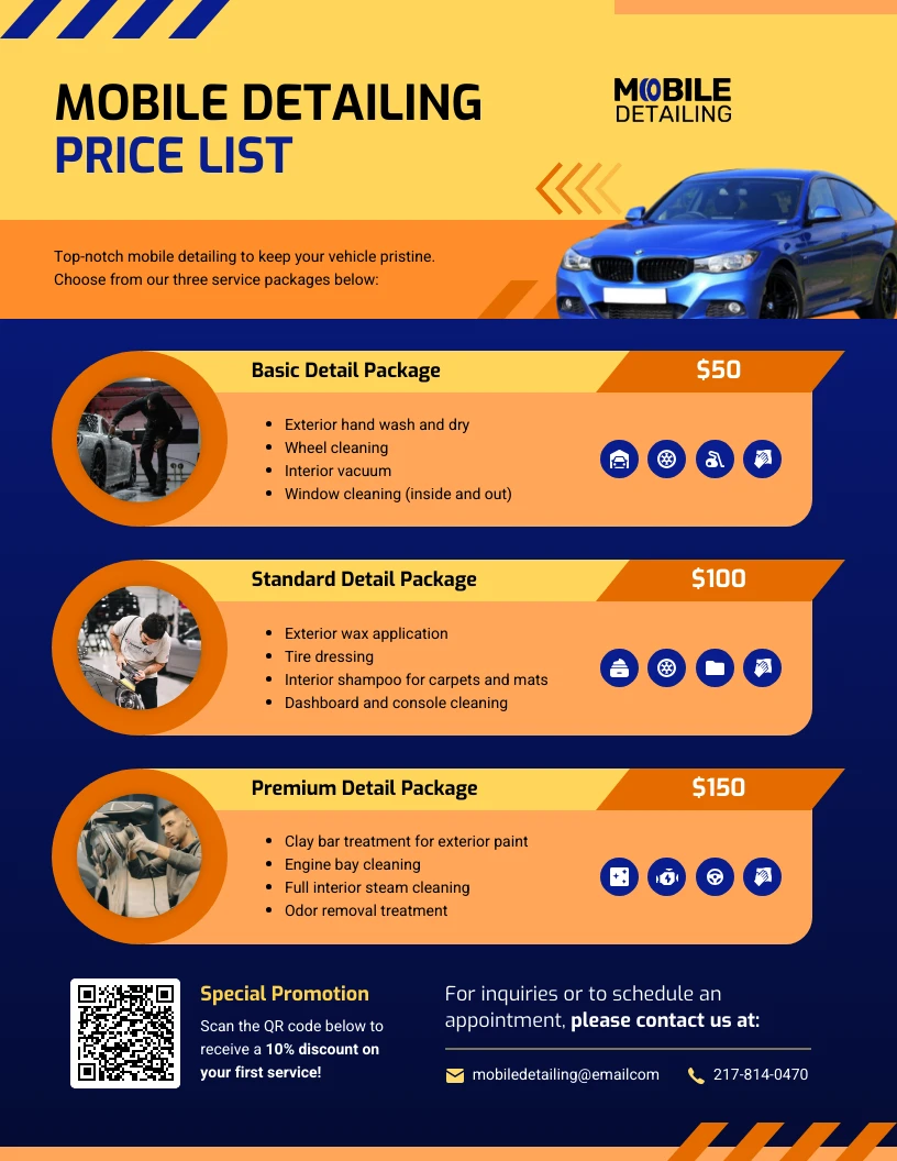Mobile Detailing Price List Template - Venngage