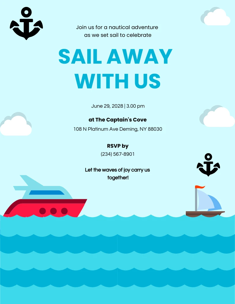 Blue Sea Simple Minimalist Clean Nautical Invitation - Venngage