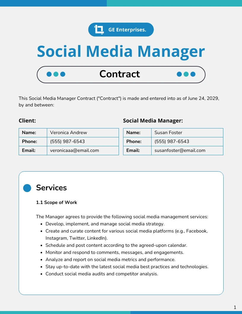 Vertragsvorlage für Social Media Manager - Venngage