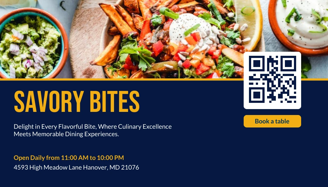 Navy And Yellow Modern Professional Culinary QR Code Business Card ...