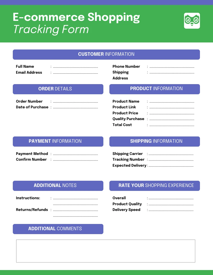 E-commerce Shopping Tracking Form Template - Venngage
