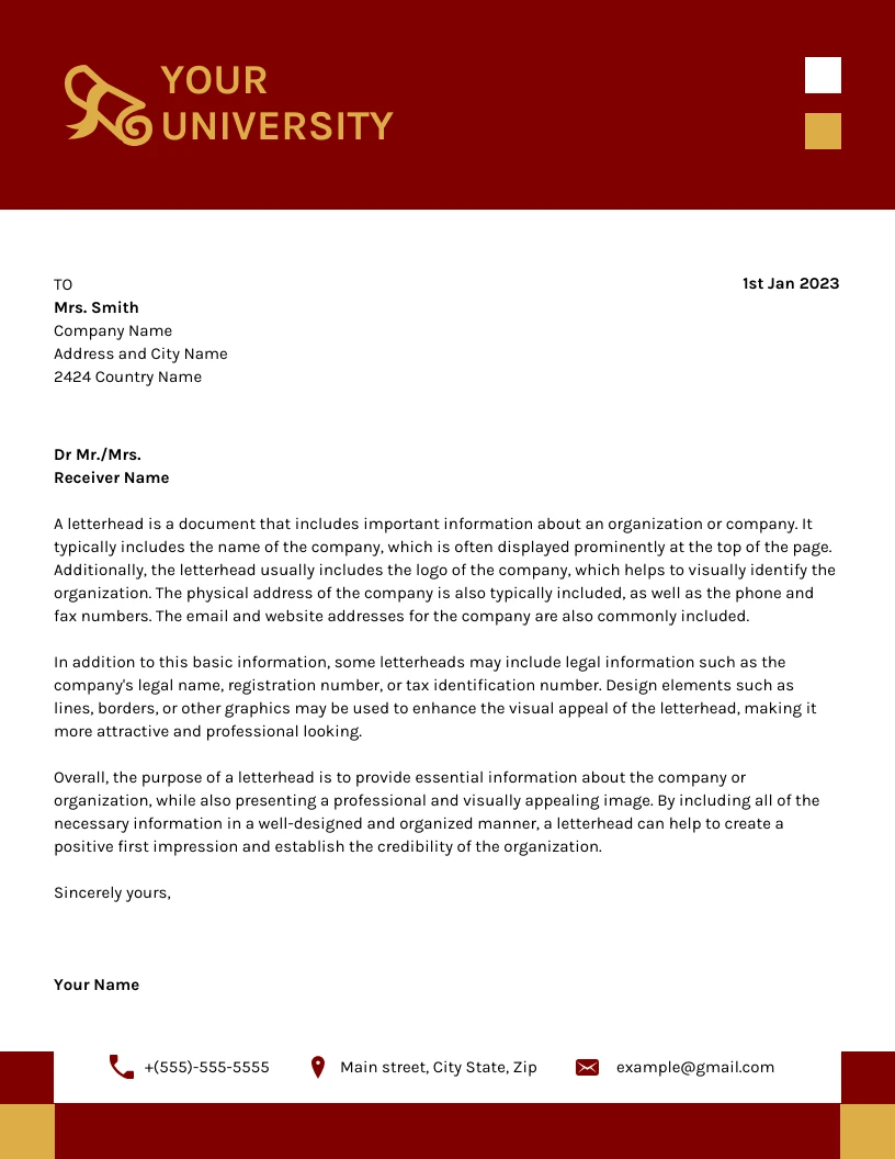 White And Red Modern Professional University Letterhead Template - Venngage