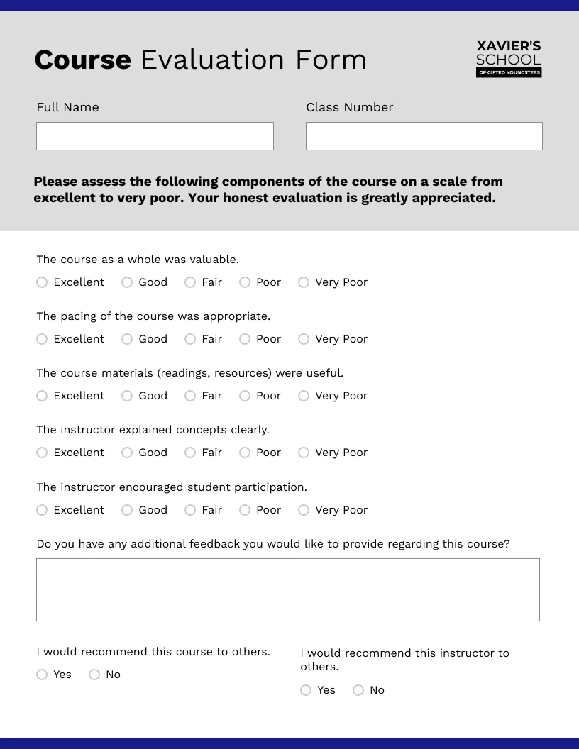 Jacksons Purple Course Evaluation Form Template - Venngage