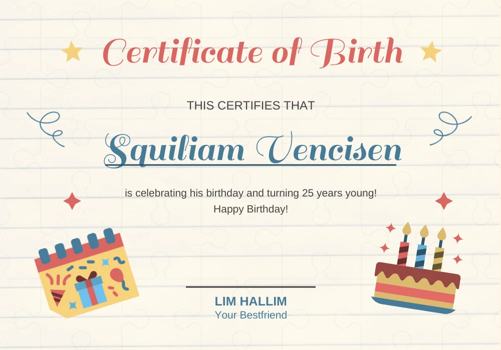 Light Yellow Illustration Certificate of Birth Template - Venngage