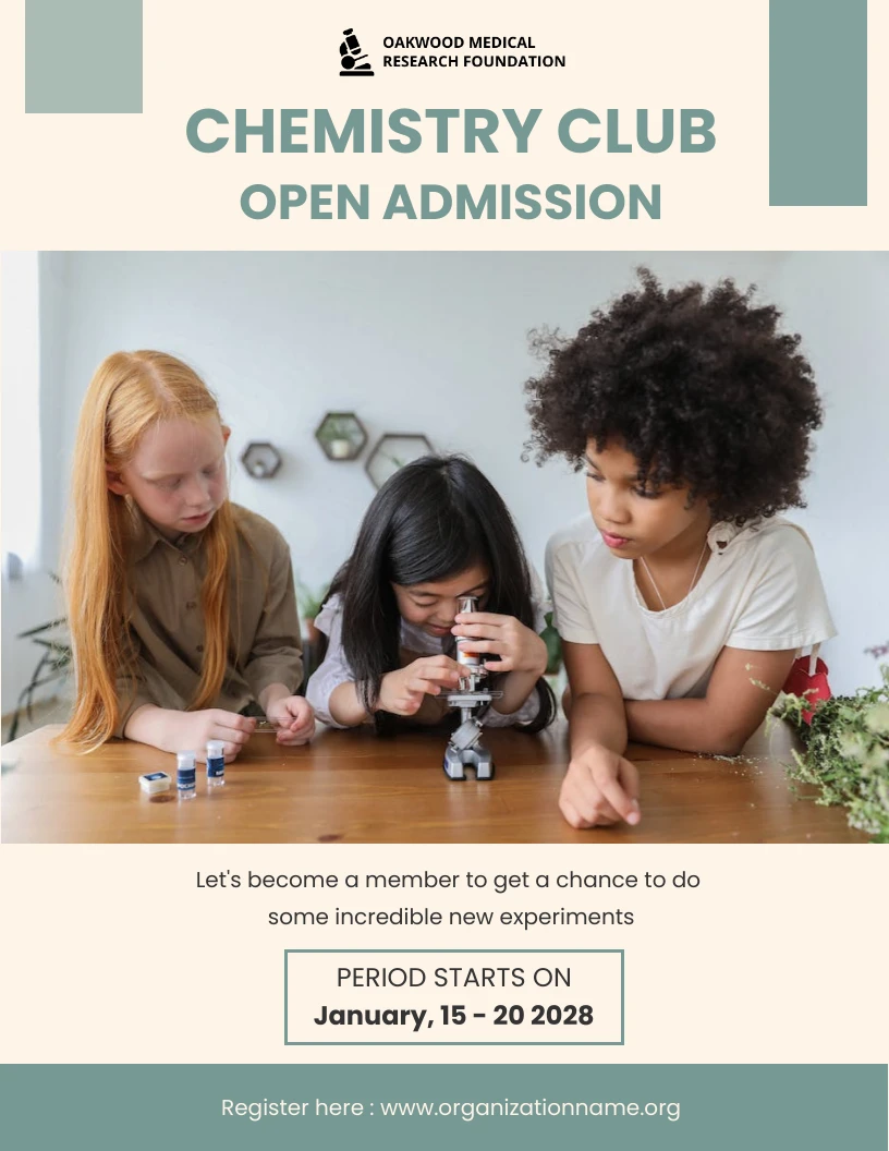 Beige Green Chemistry Club Open Admission Template - Venngage