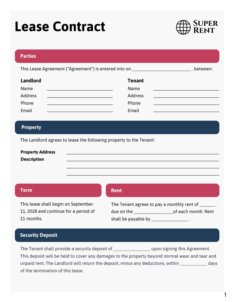 Simple Lease Contract Template - Venngage