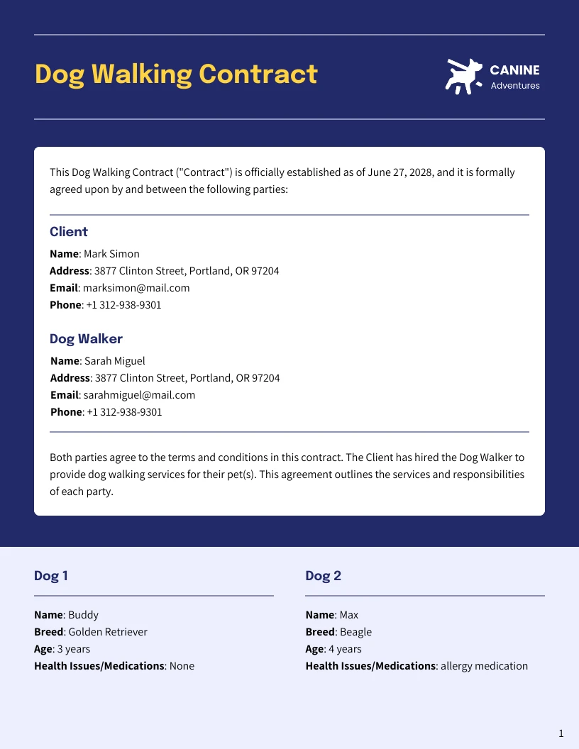 Dog Walking Contract Template Venngage