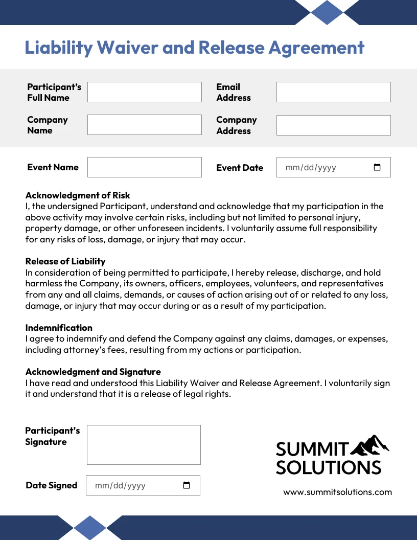 Liability Contract Template - Venngage