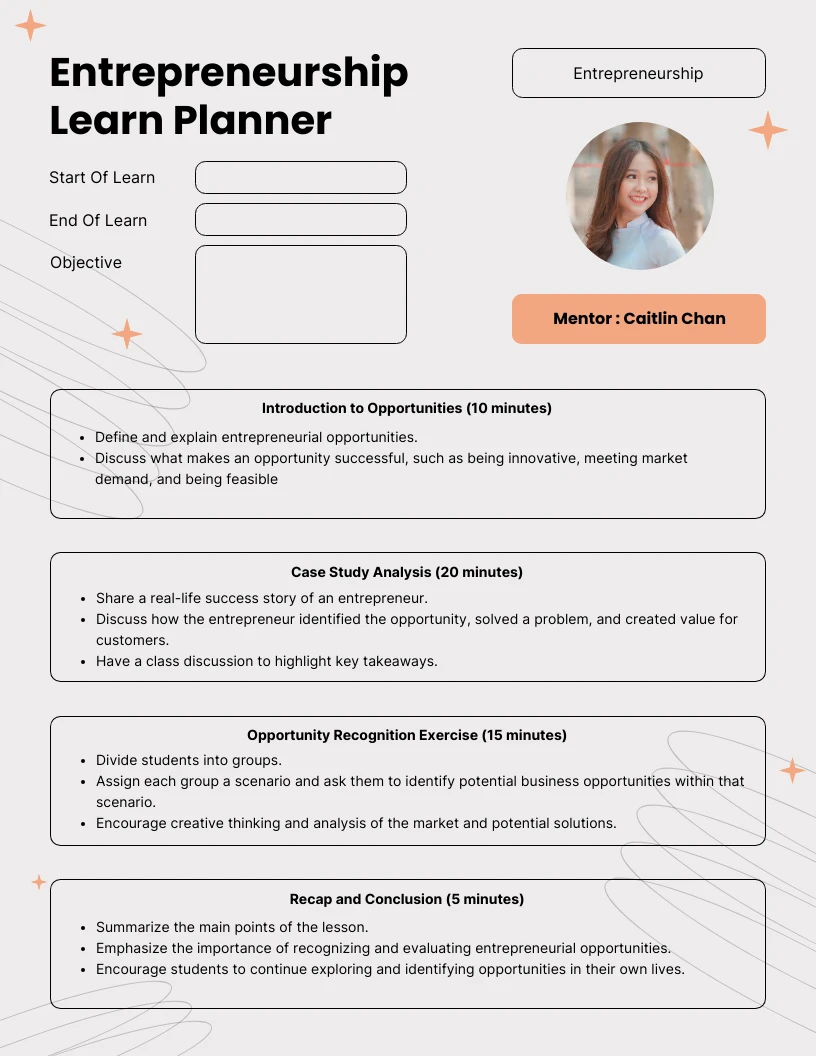 Learn Entrepreneurship Plan Template - Venngage